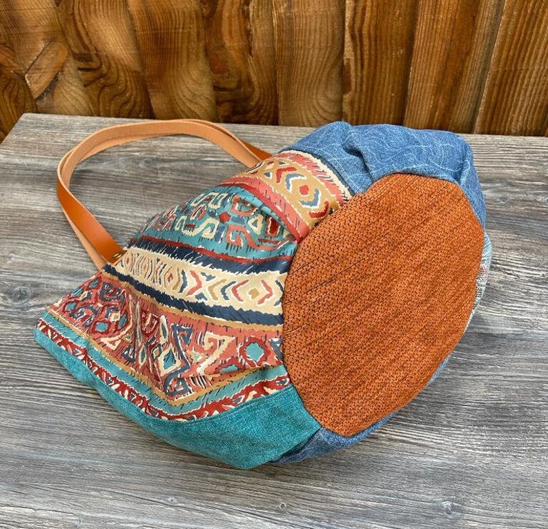 Recycled Denim & Aztec Shoulder Bag//large Bucket Tote - Etsy
