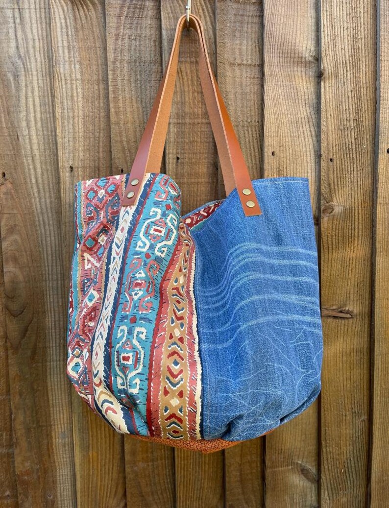 Recycled Denim & Aztec Shoulder Bag//large Bucket Tote - Etsy