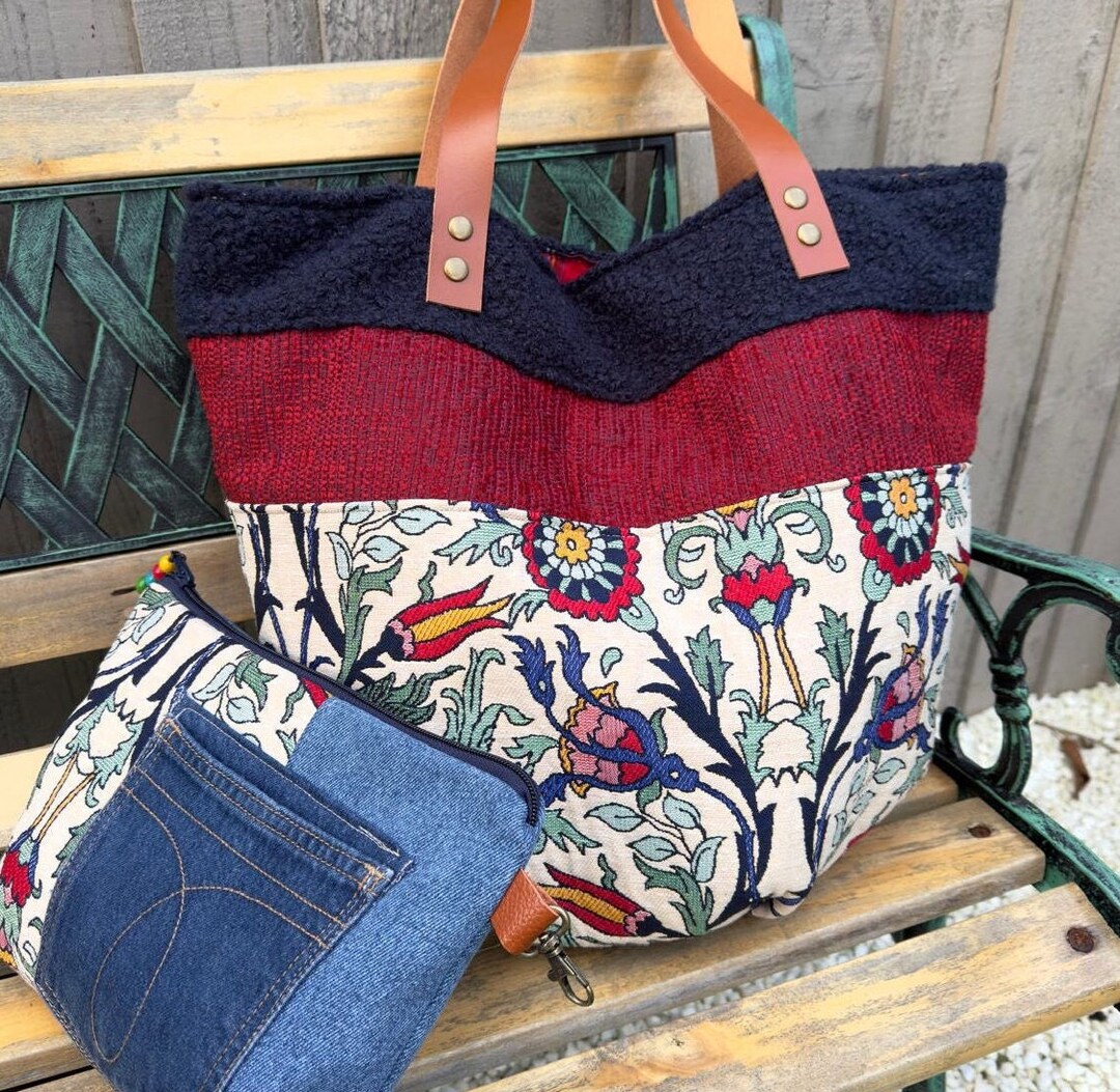 Tulip Tapestry Tote Bag//patchwork Fabric Shoulder Purse//large Bucket ...