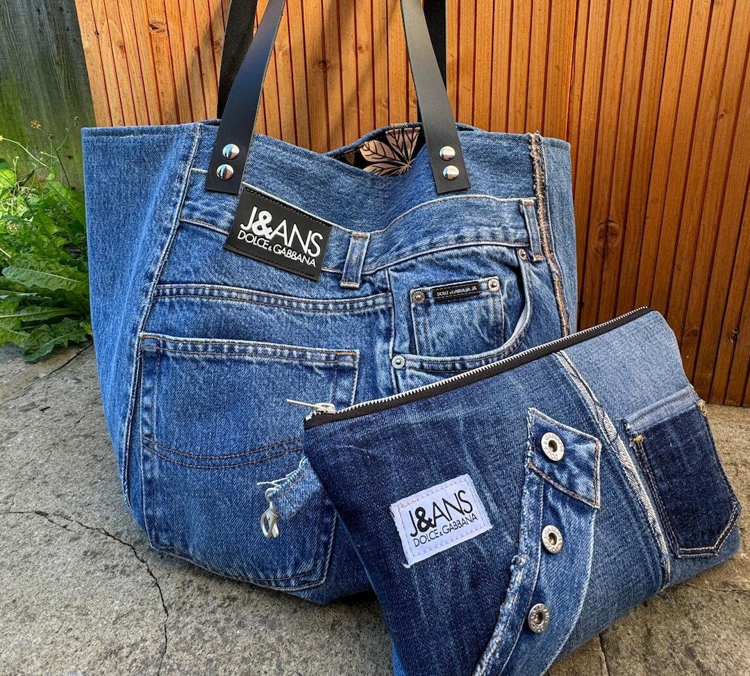 Recycled Denim Tote Bag//large Bucket Shoulder Bag//everyday Shopping ...