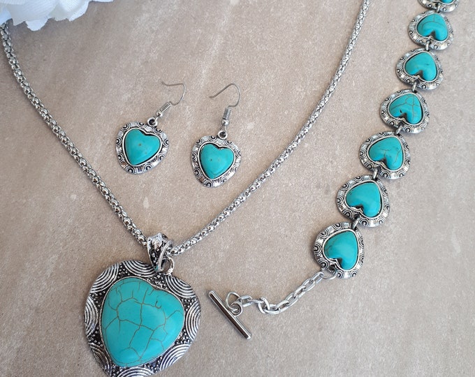 Heart Shape Turquoise Jewelry Set Turquoise Pendant Dangle Earrings ...