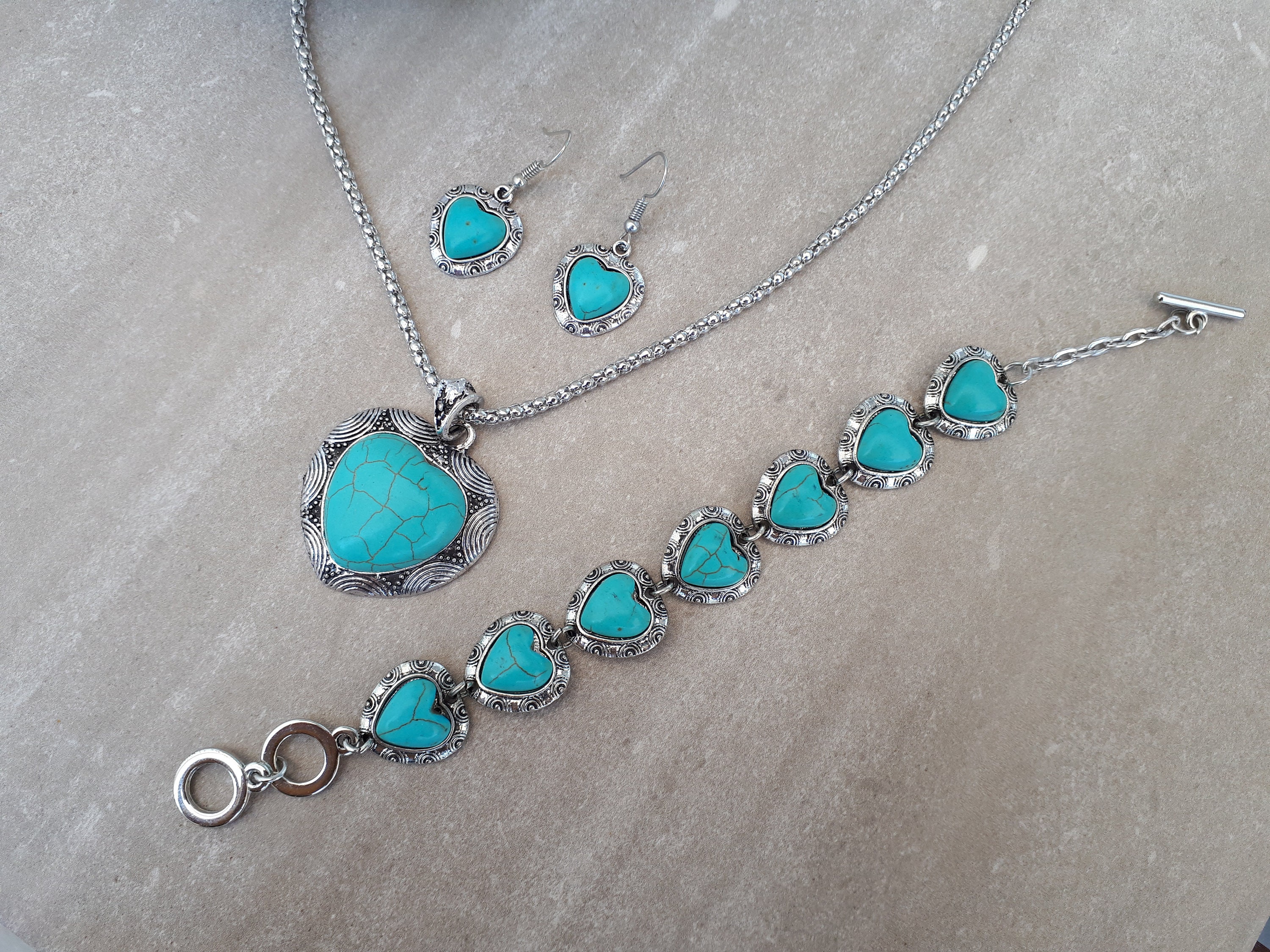 Heart Shape Turquoise Jewelry Set Turquoise Pendant Dangle - Etsy Israel
