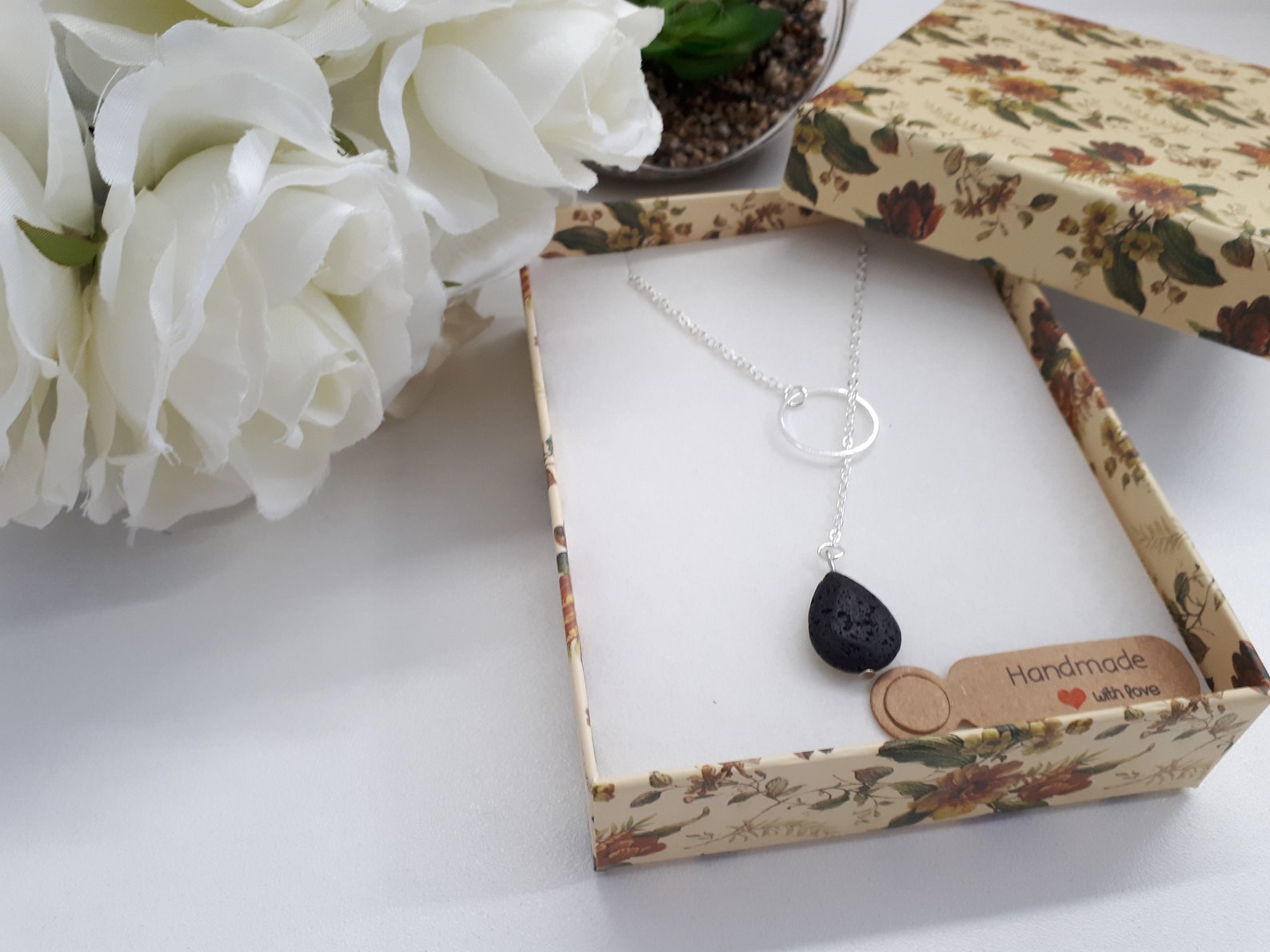 Silver Y Necklace Lava Stone Lariat Necklace Dainty Jewelry - Etsy