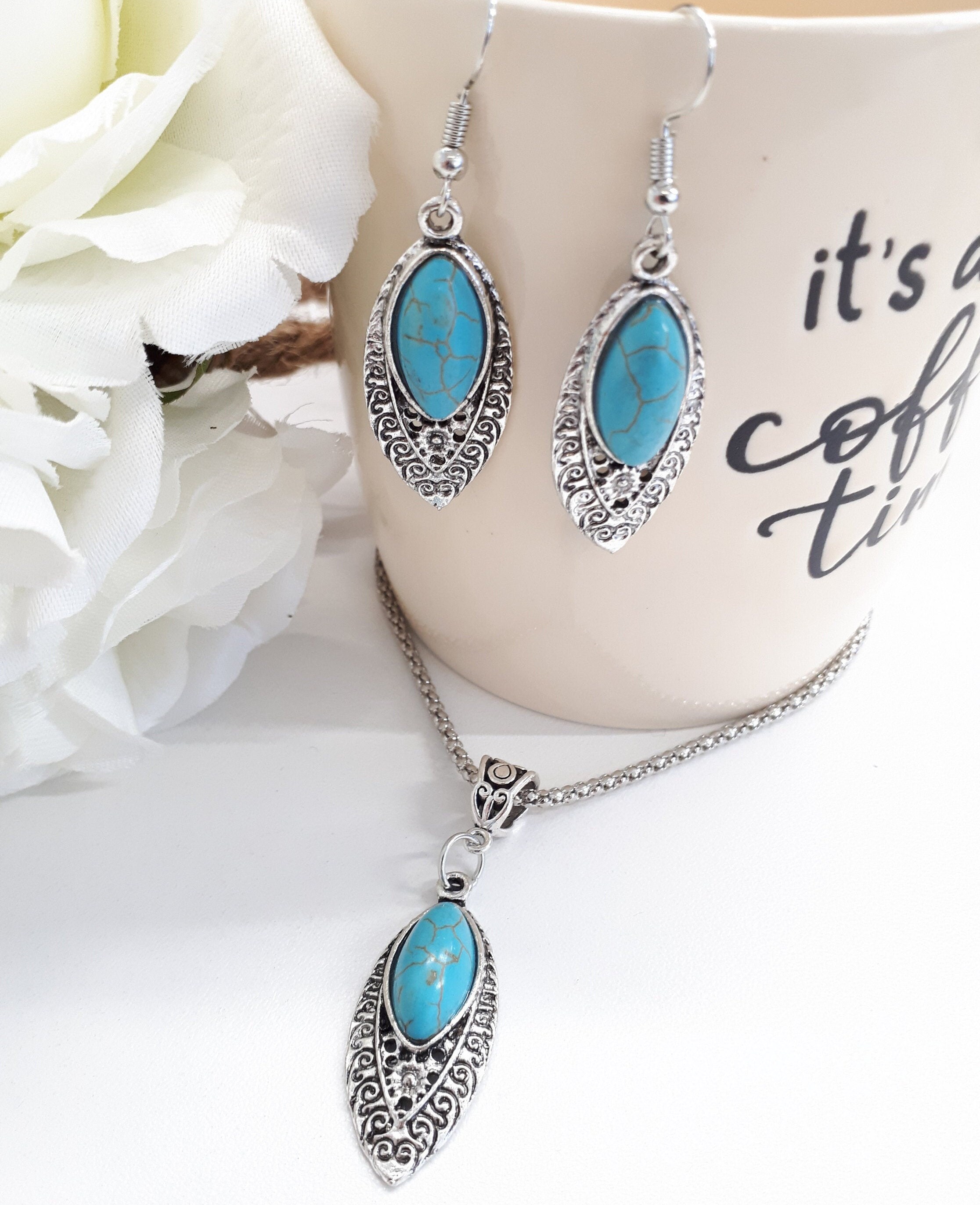 Oval Teardrop Turquoise Set Teardrop Oval Silver Turquoise - Etsy