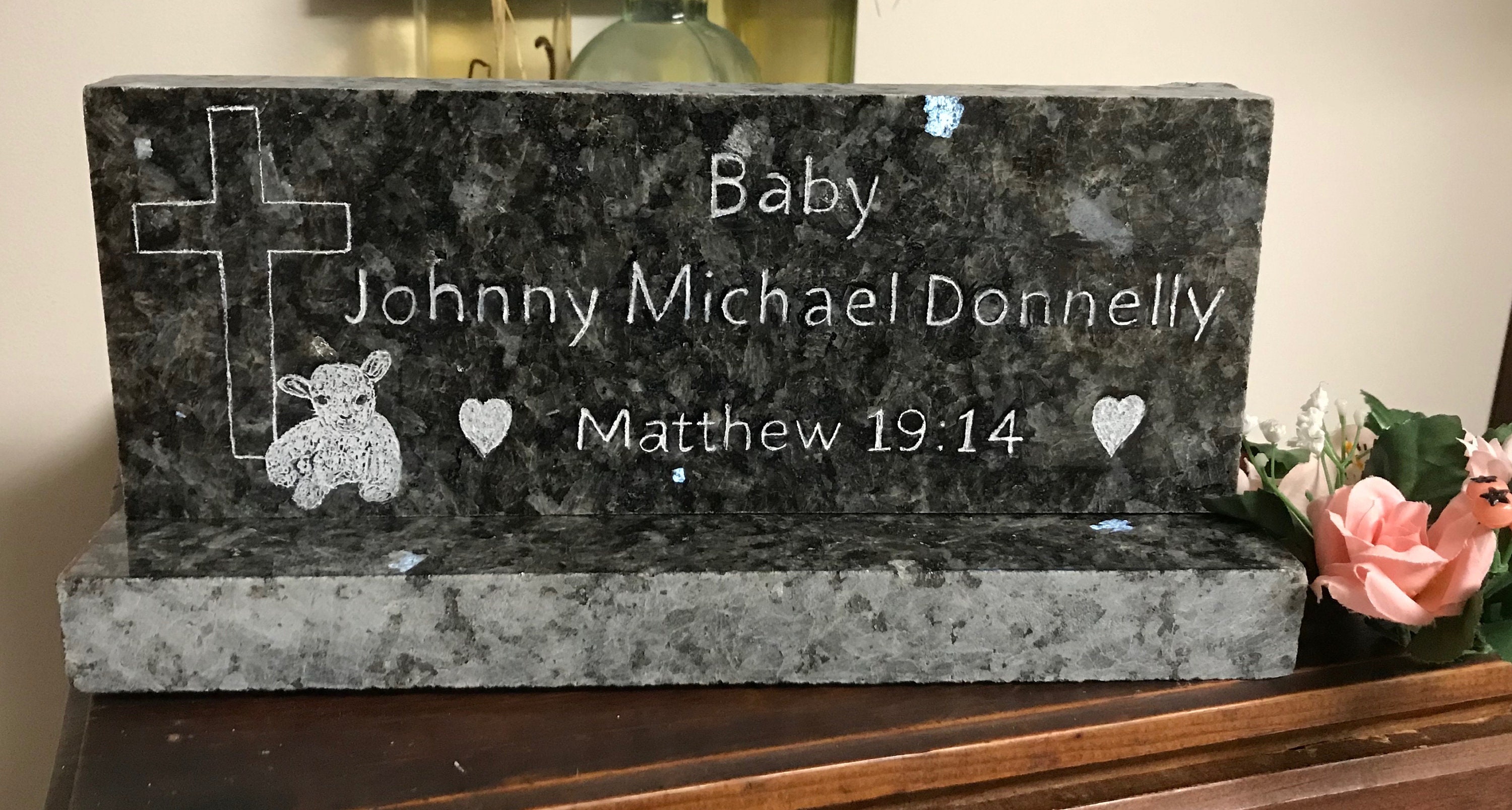 Hand Engraved Infant Grave Stone / 11-12"w X 3 - 4"h X 1d" W Base ...