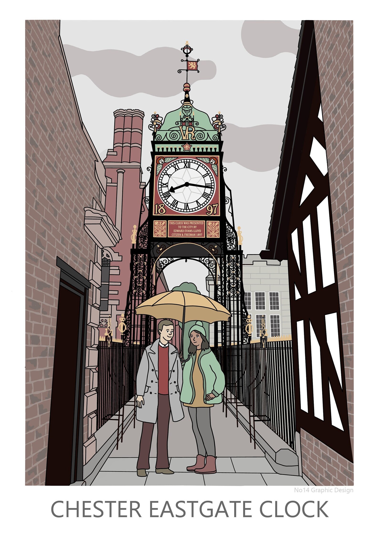 Chester Eastgate Clock Art Print Chester Eastgate Clock Illustration ...