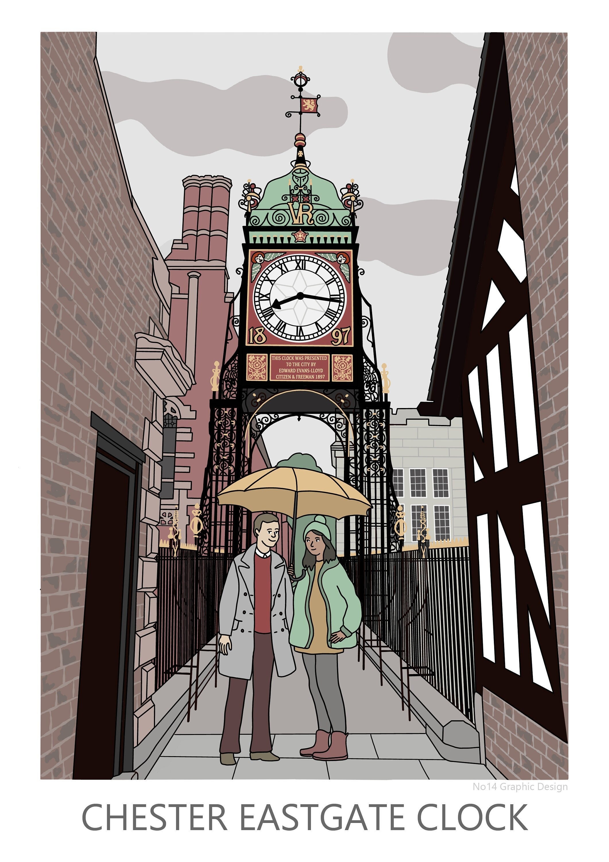Chester Eastgate Clock Art Print Chester Eastgate Clock Illustration ...