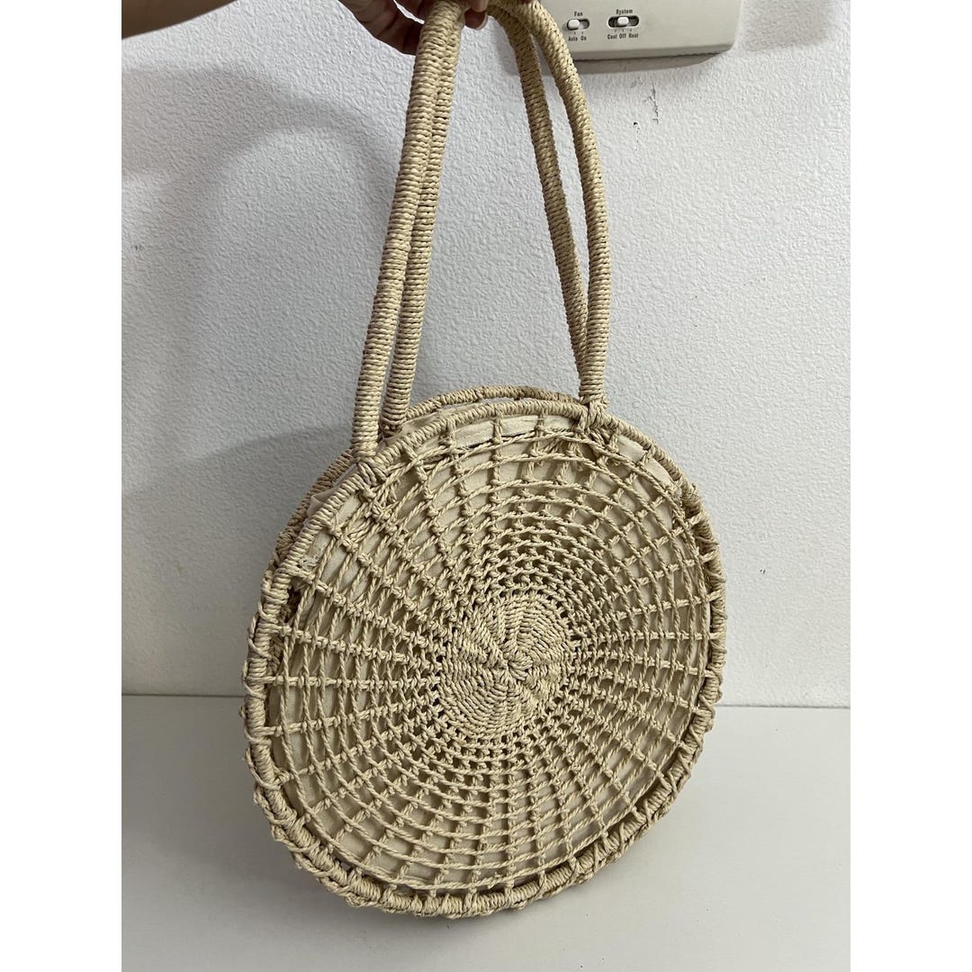 Marabelle Round Natural Straw Rattan Handbag W/gold Flecks Travel Boho ...