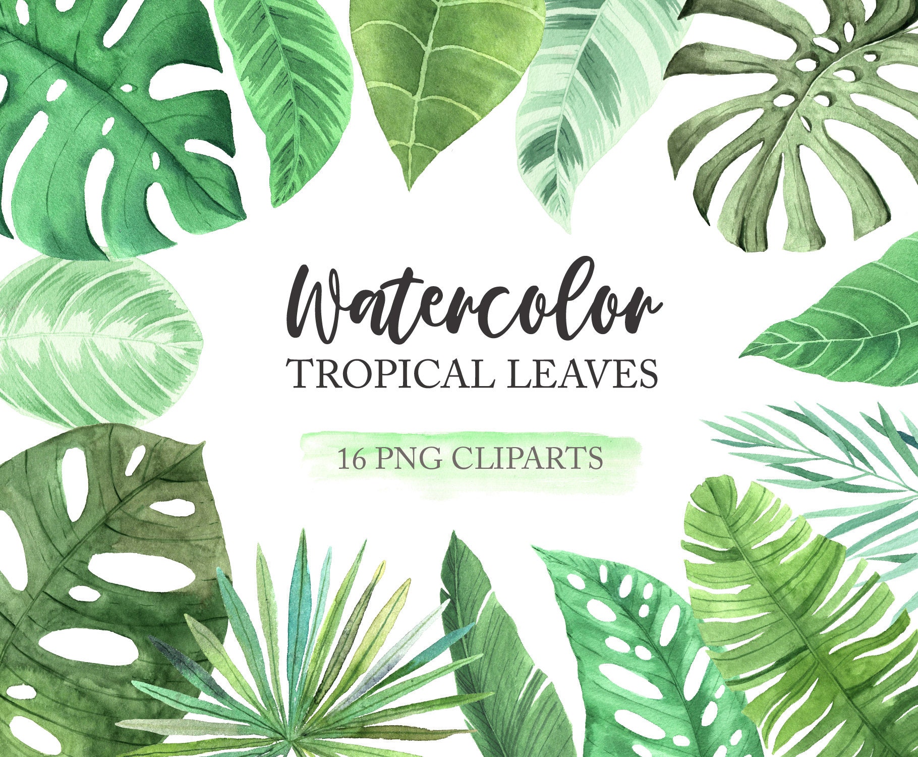 Tropical Clip Art Watercolor Clipart Tropical Leaves Clipart Digital ...