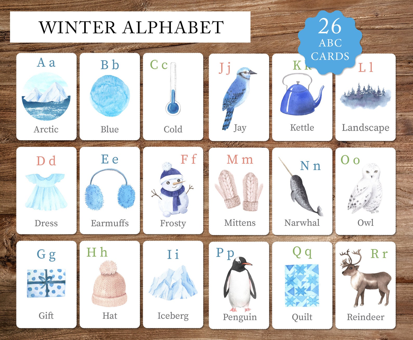Winter Alphabet Flash Cards Printable Learning Christmas ABC | Etsy