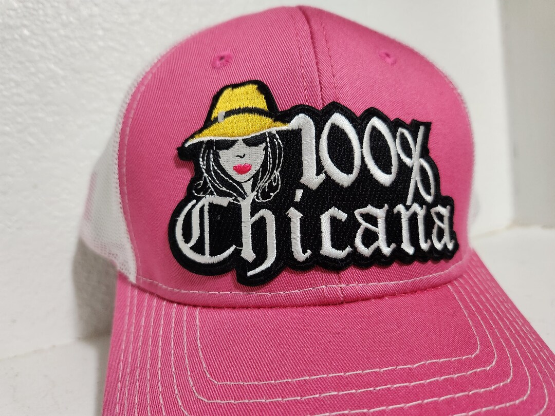 100% Chicana Mexican American Latino Pink Cap Baseball Hat Hand Stiched ...