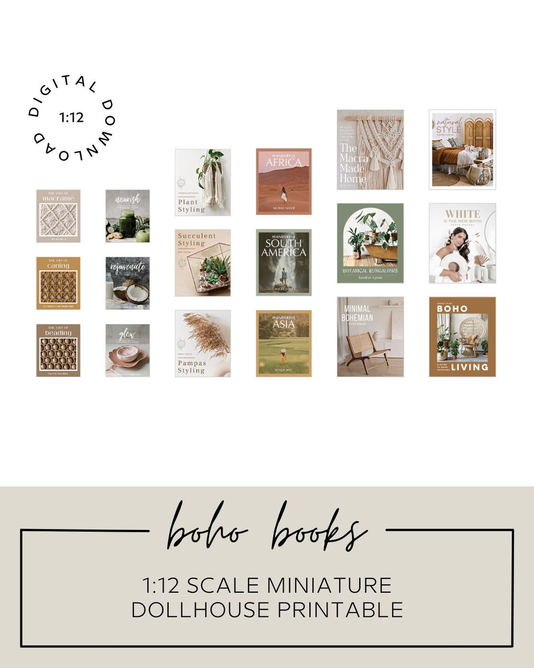 1:12 Printable Miniature Boho Books Bohemian Dollhouse - Etsy