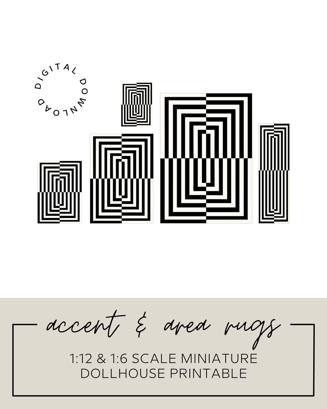 Op Art Printable Dollhouse Rug - Black Accent & Area Carpets - Set of 5 ...