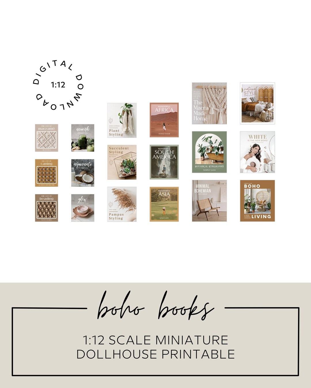 1:12 Printable Miniature Boho Books Bohemian Dollhouse Coffee Table ...