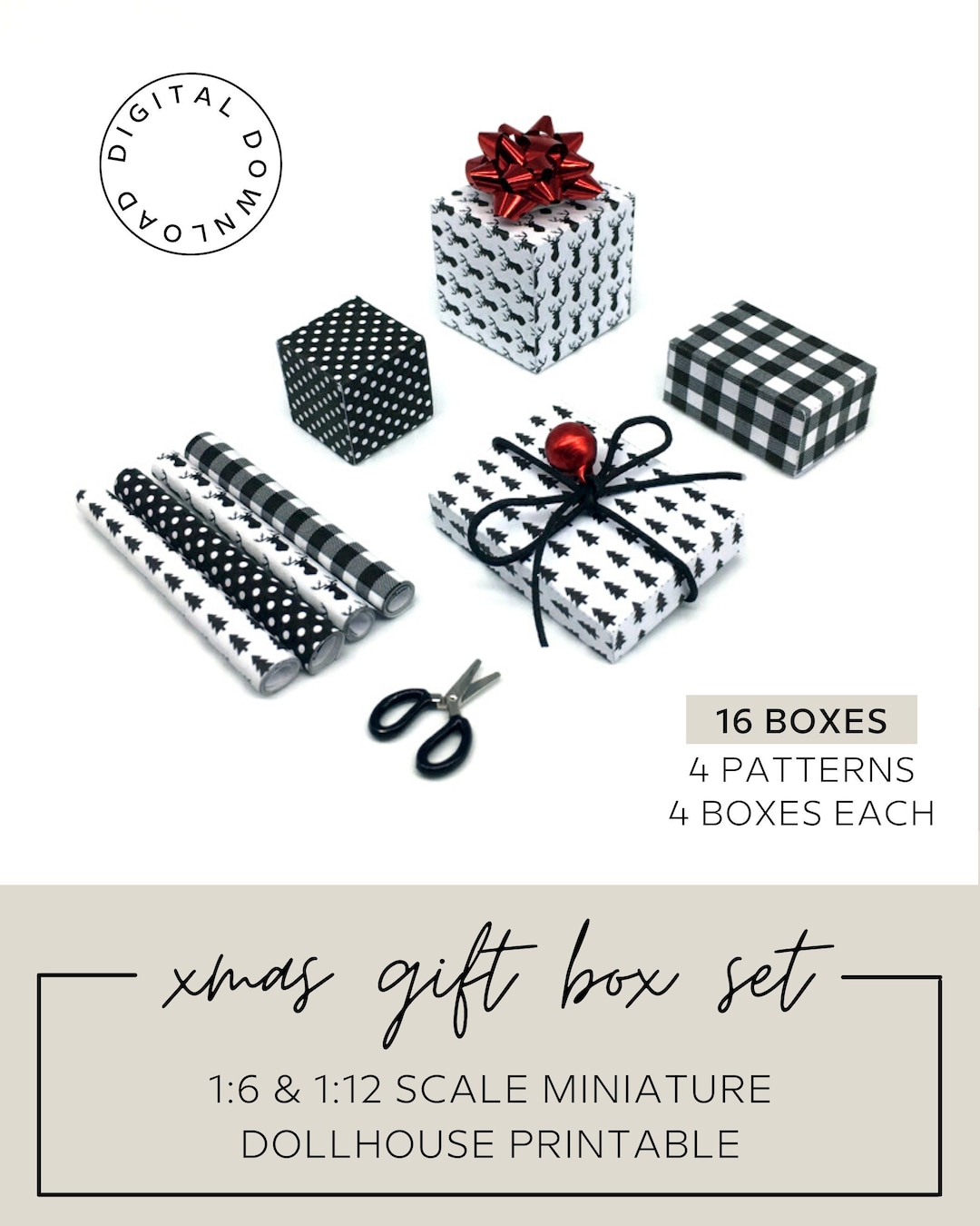 Miniature Printable Xmas Gift Box & Wrap Set Modern - Etsy