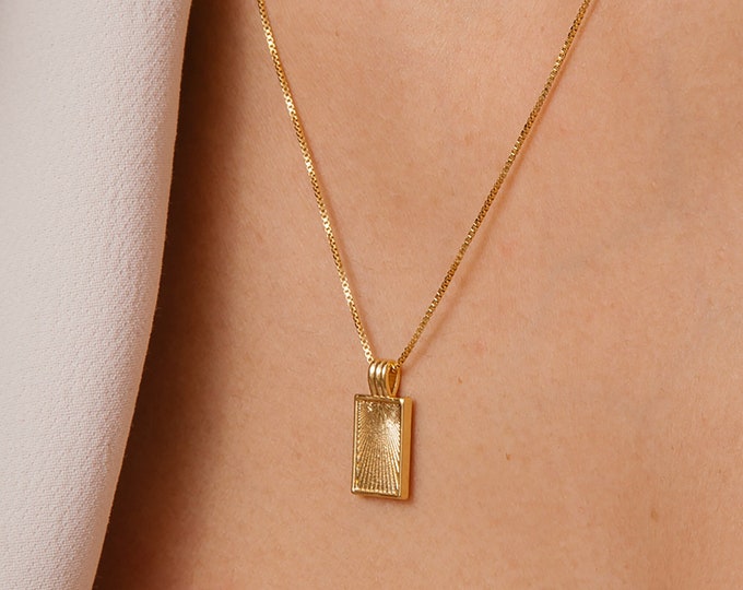 Mini Gold Sunburst Rectangle Necklace, Gold Filled Geometric Necklace ...