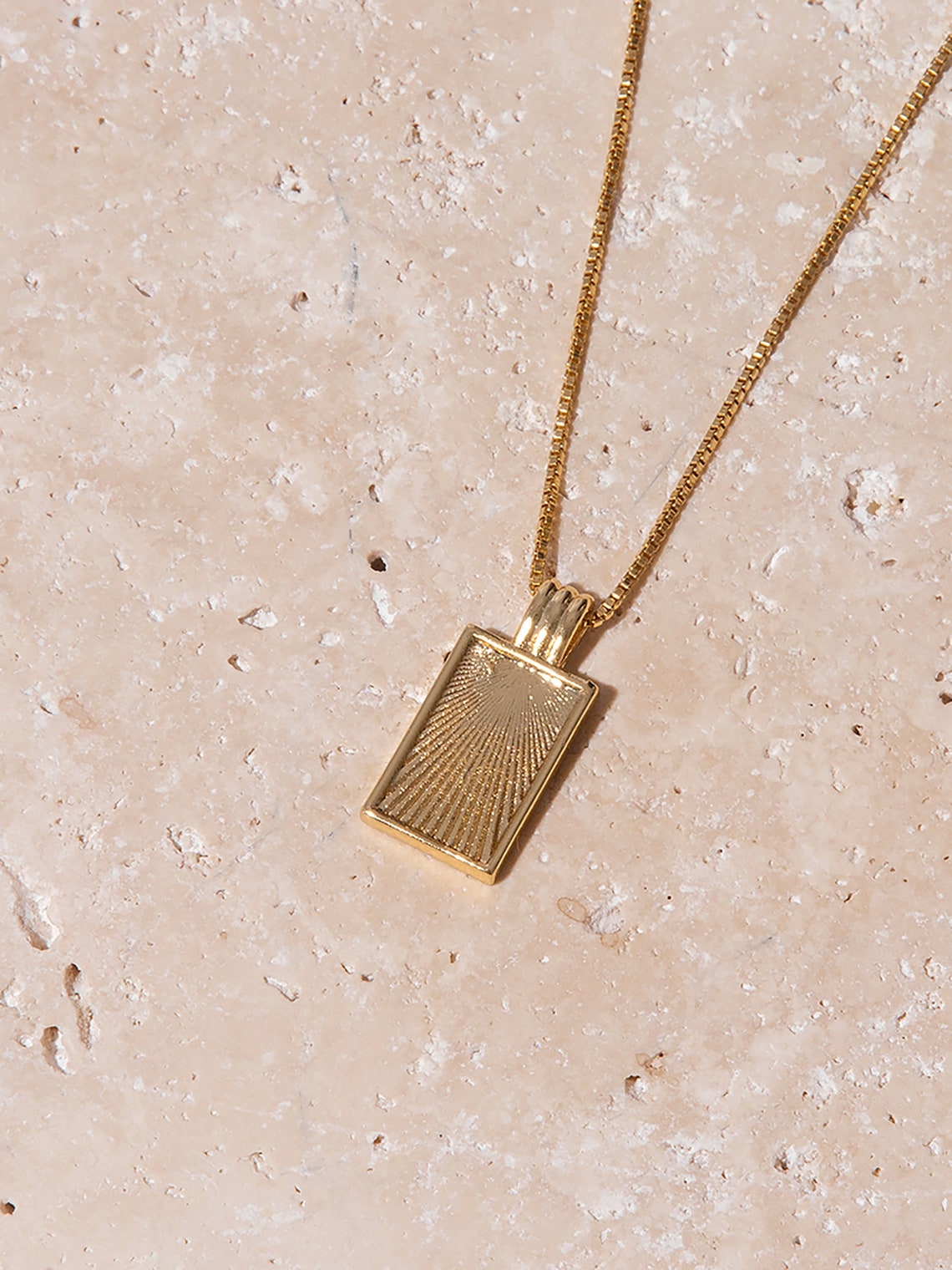 Mini Gold Sunburst Rectangle Necklace, Gold Filled Geometric Necklace ...