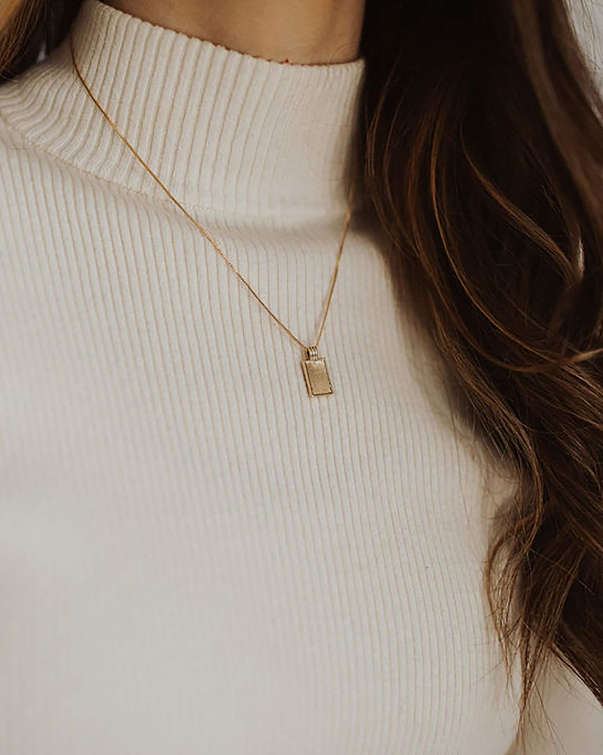 Mini Gold Sunburst Rectangle Necklace, Gold Filled Geometric Necklace ...