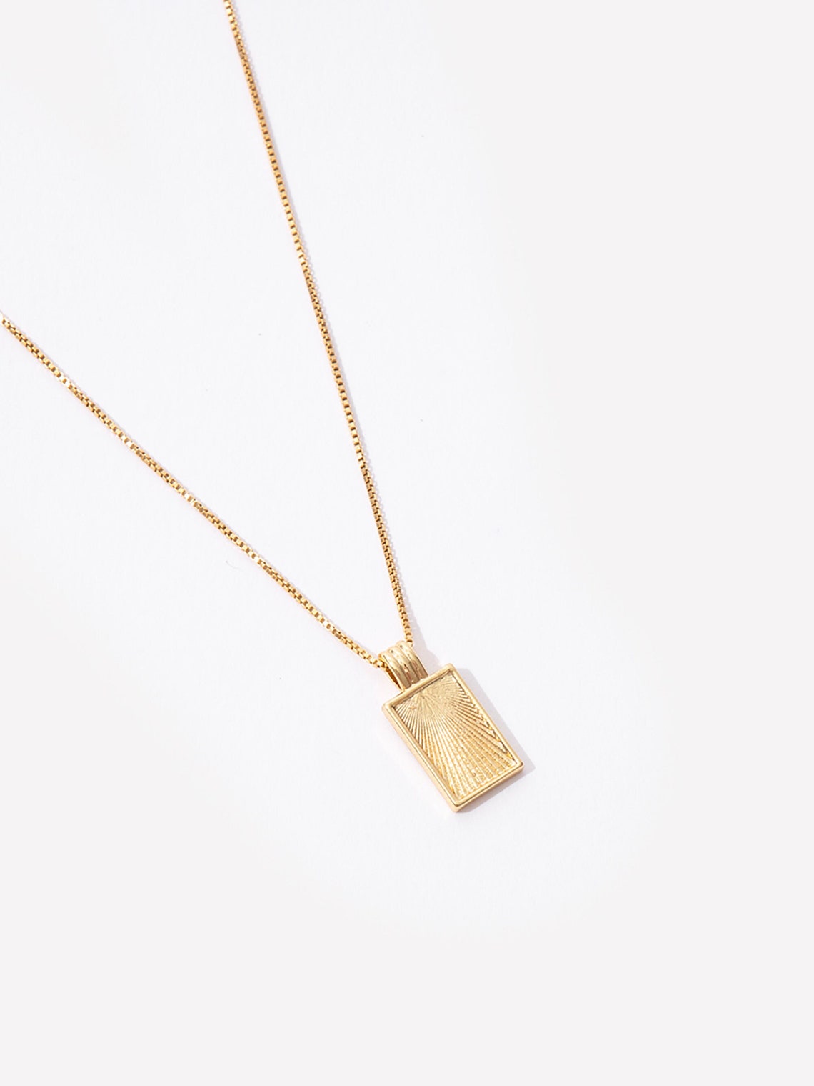 Mini Gold Sunburst Rectangle Necklace, Gold Filled Geometric Necklace ...