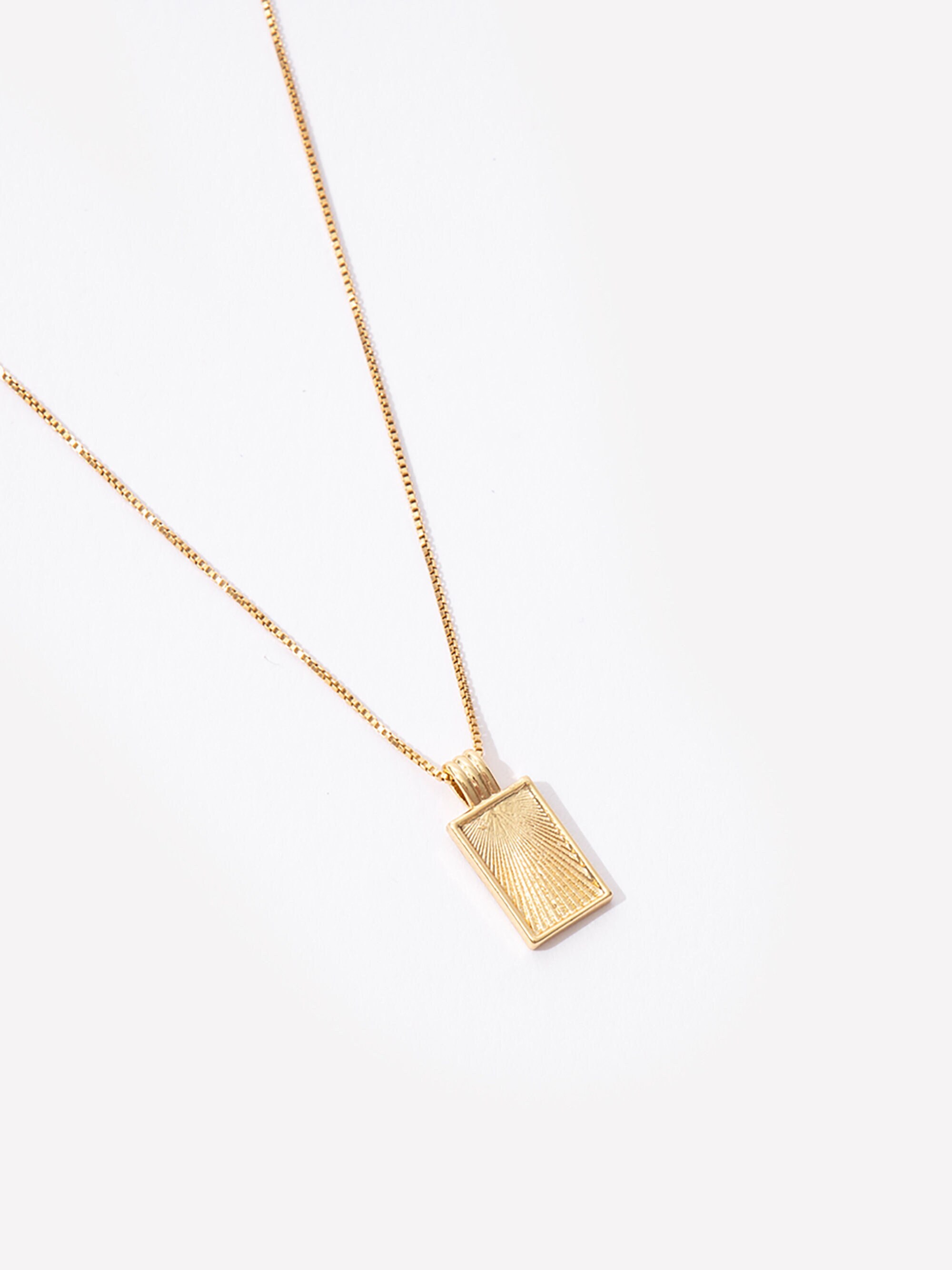 Mini Gold Sunburst Rectangle Necklace, Gold Filled Geometric Necklace ...