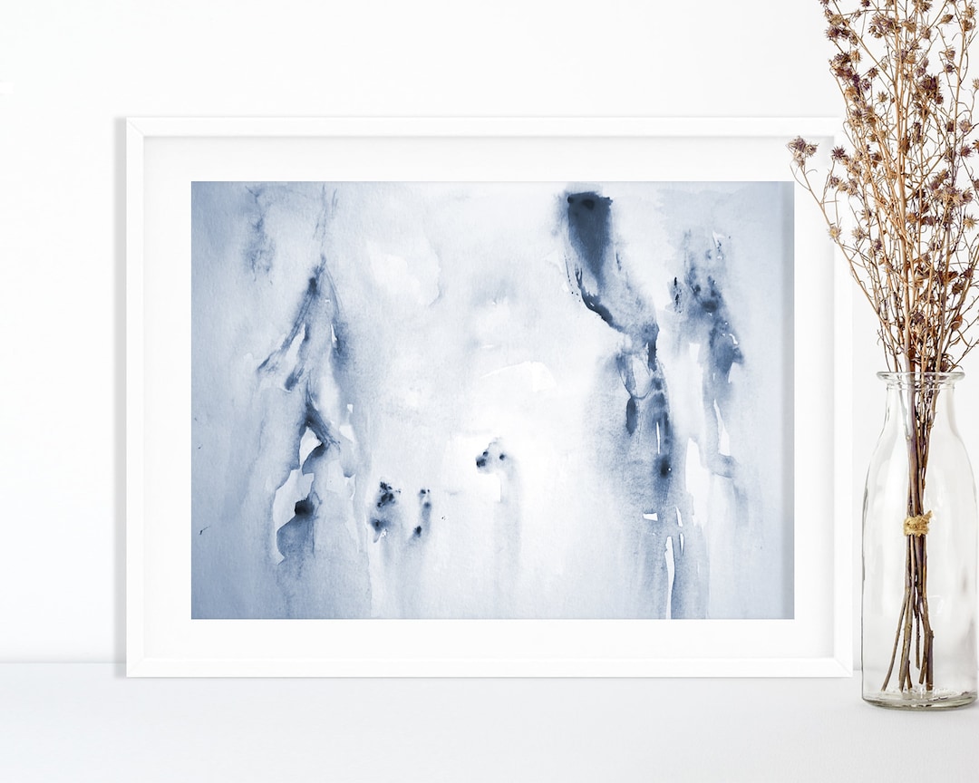 2 Waterfalls Watercolour Painting Navy Blue - Etsy