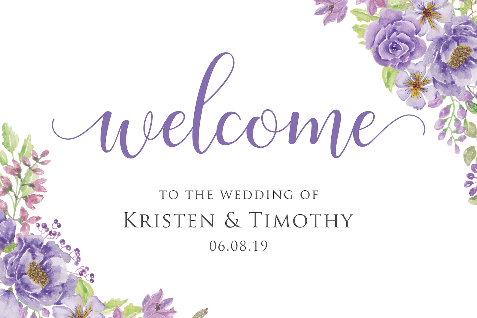 Purple Floral Welcome Sign Designed File | Etsy