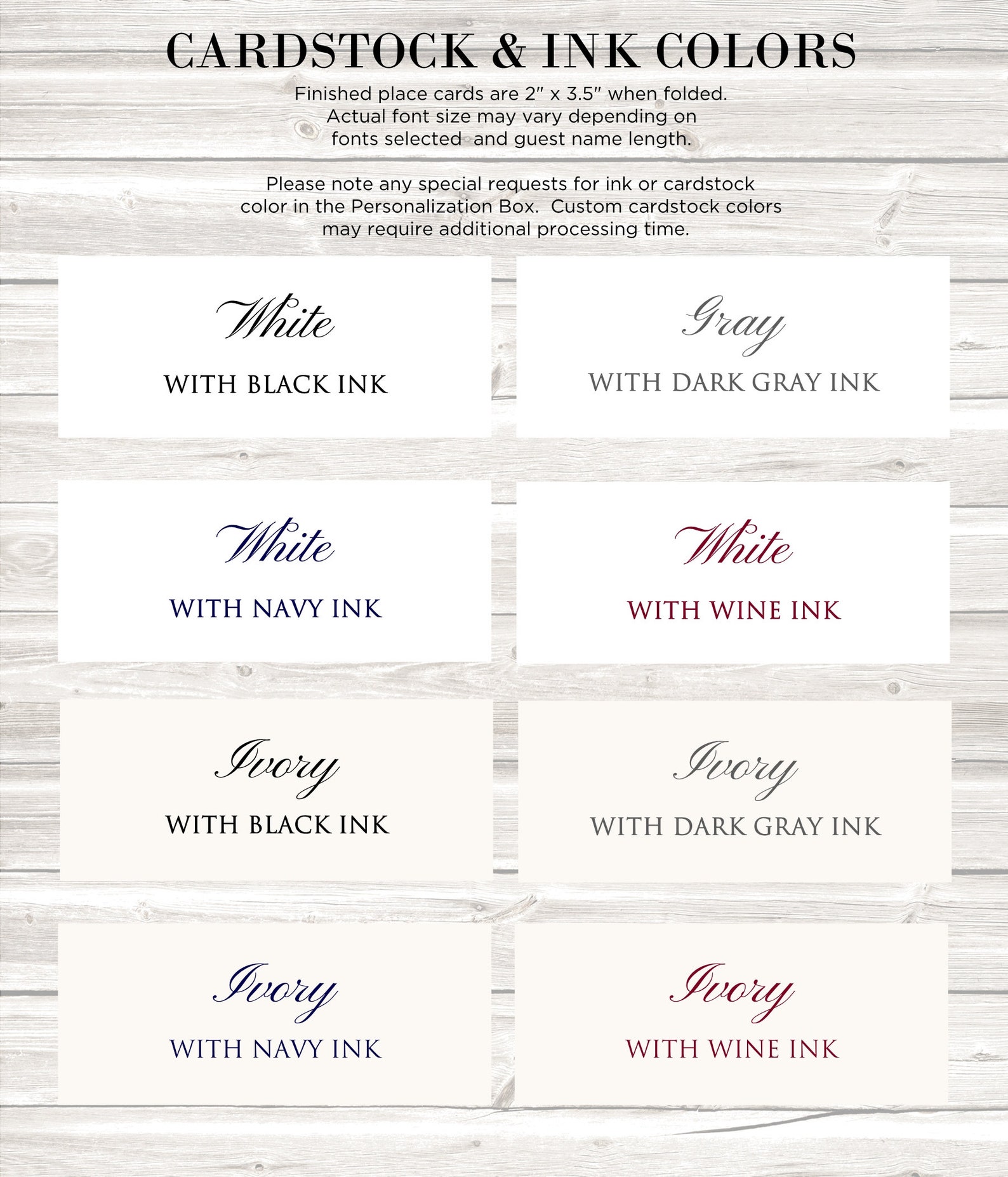 PRINTED Place Cards With Custom Fonts and Colors, Custom Place Cards ...