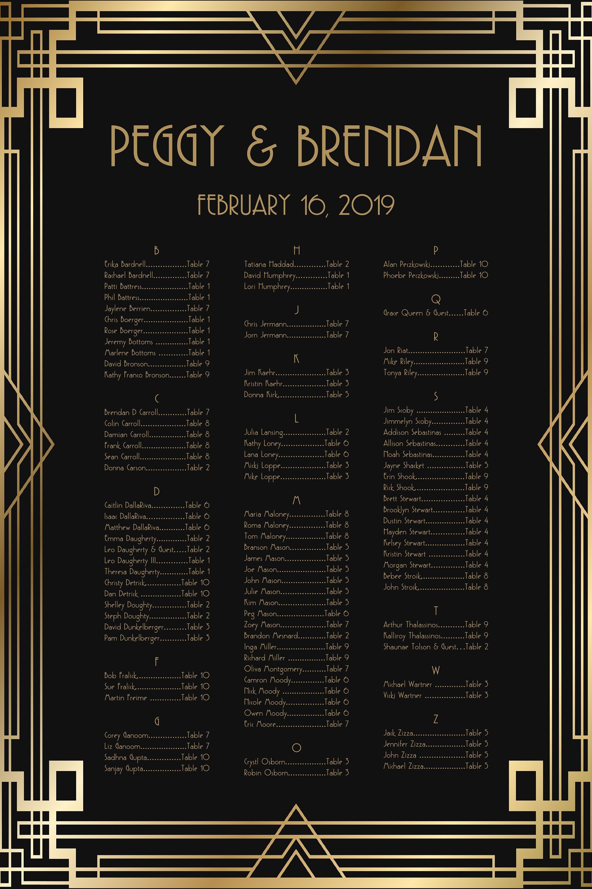 Art Deco Seating Chart - Designed File - Etsy
