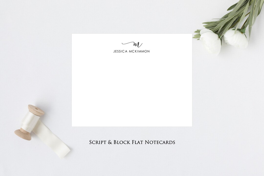 Custom Script & Block Name and Monogram Notecards and Folded Cards - Etsy