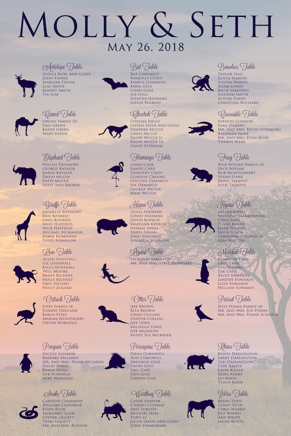 Zoo Animal Seating Chart Designed File - Etsy