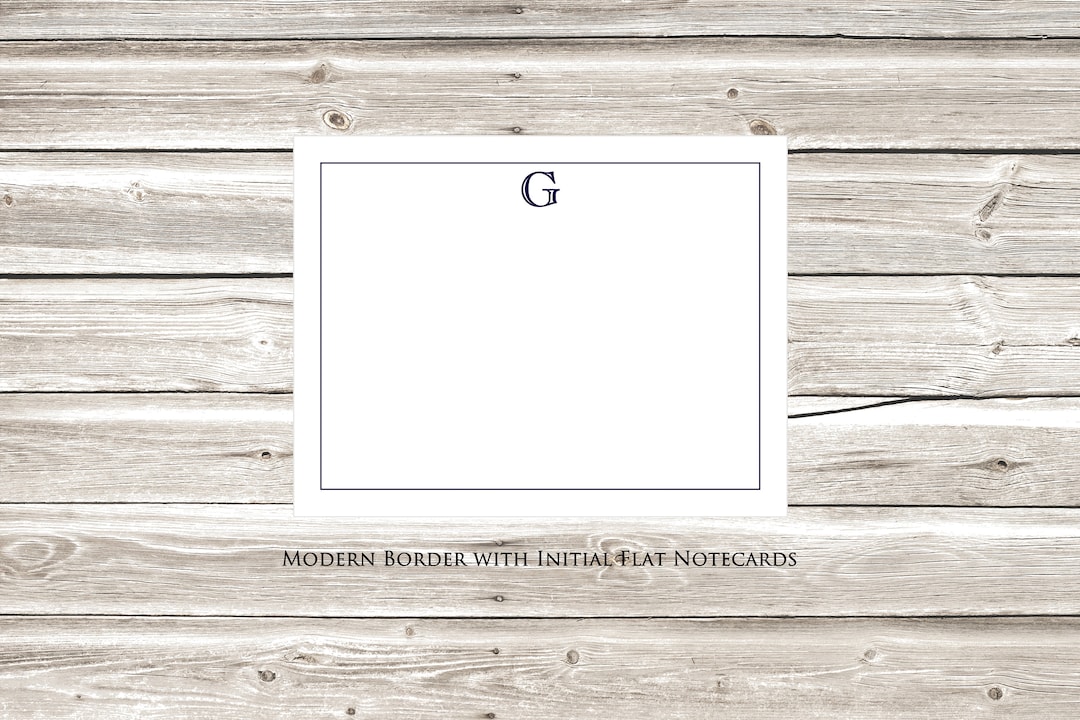Custom Modern Border With Initial Notecards and Folded Cards - Etsy