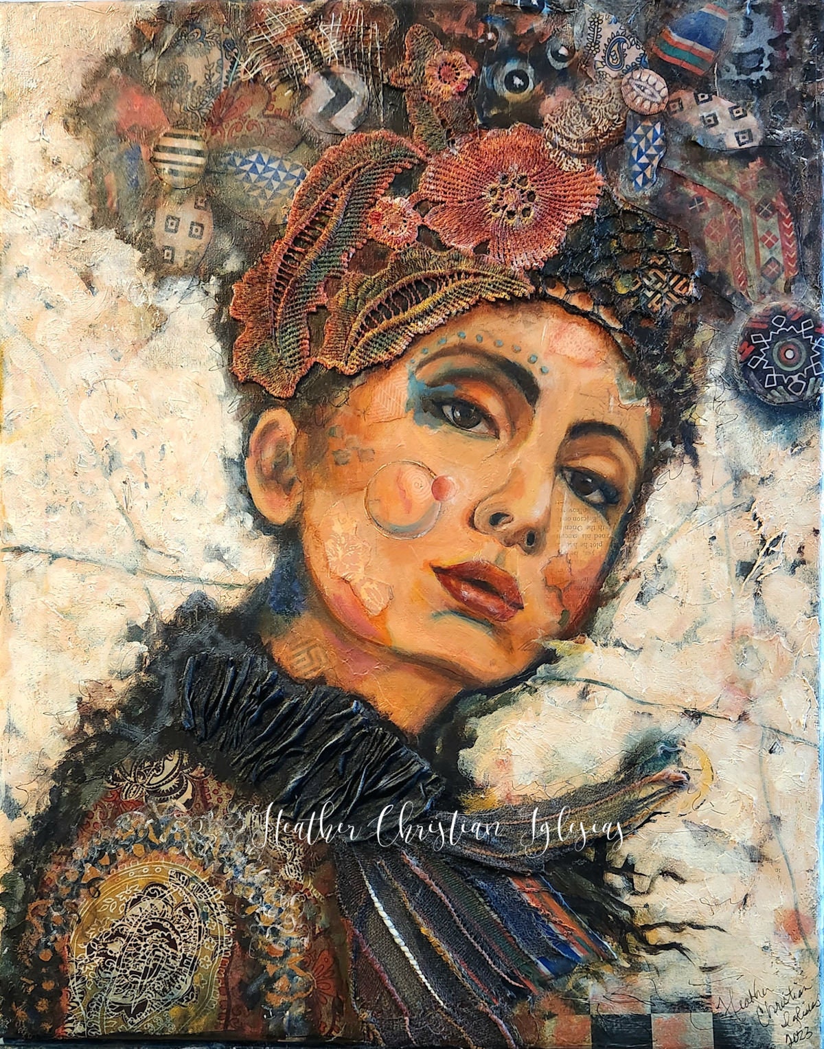 Collage Painting With Collage Materials and Repurposed Fabrics in ...