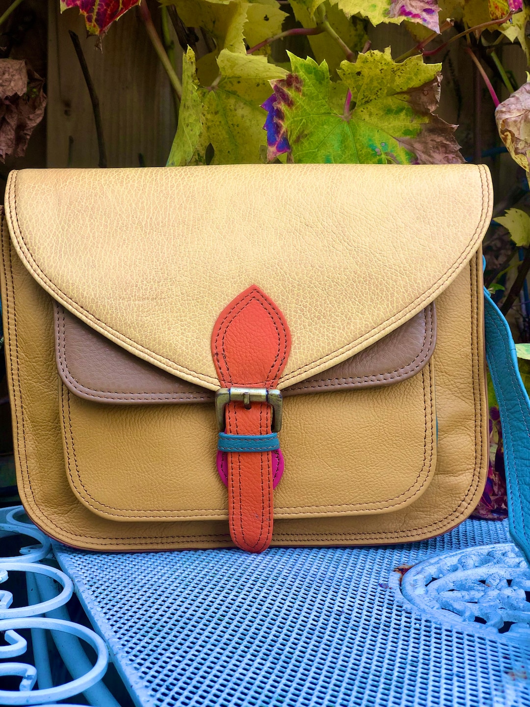 Recycled Coloured Leather Saddle Bag, Sustainable Leather Purse ...