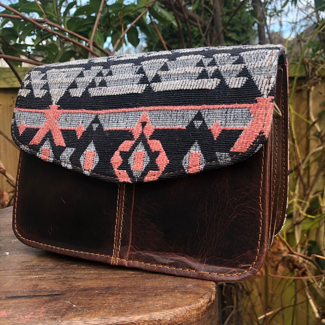 Unique Small Leather/aztec Clutch Bag, Aztec/buffalo Leather Bag ...