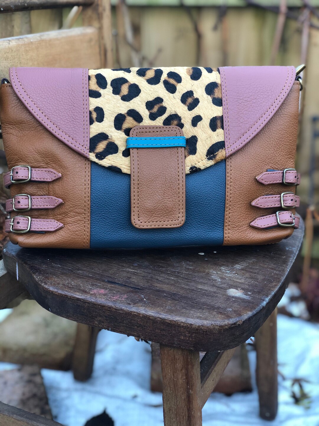 Unusual & Unique Colourful Leather Bag, Recycled Leather Clutch ...