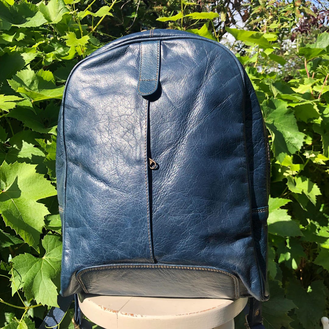 Navy Blue Leather Backpack, Buffalo Leather Backpack, Lightweight ...