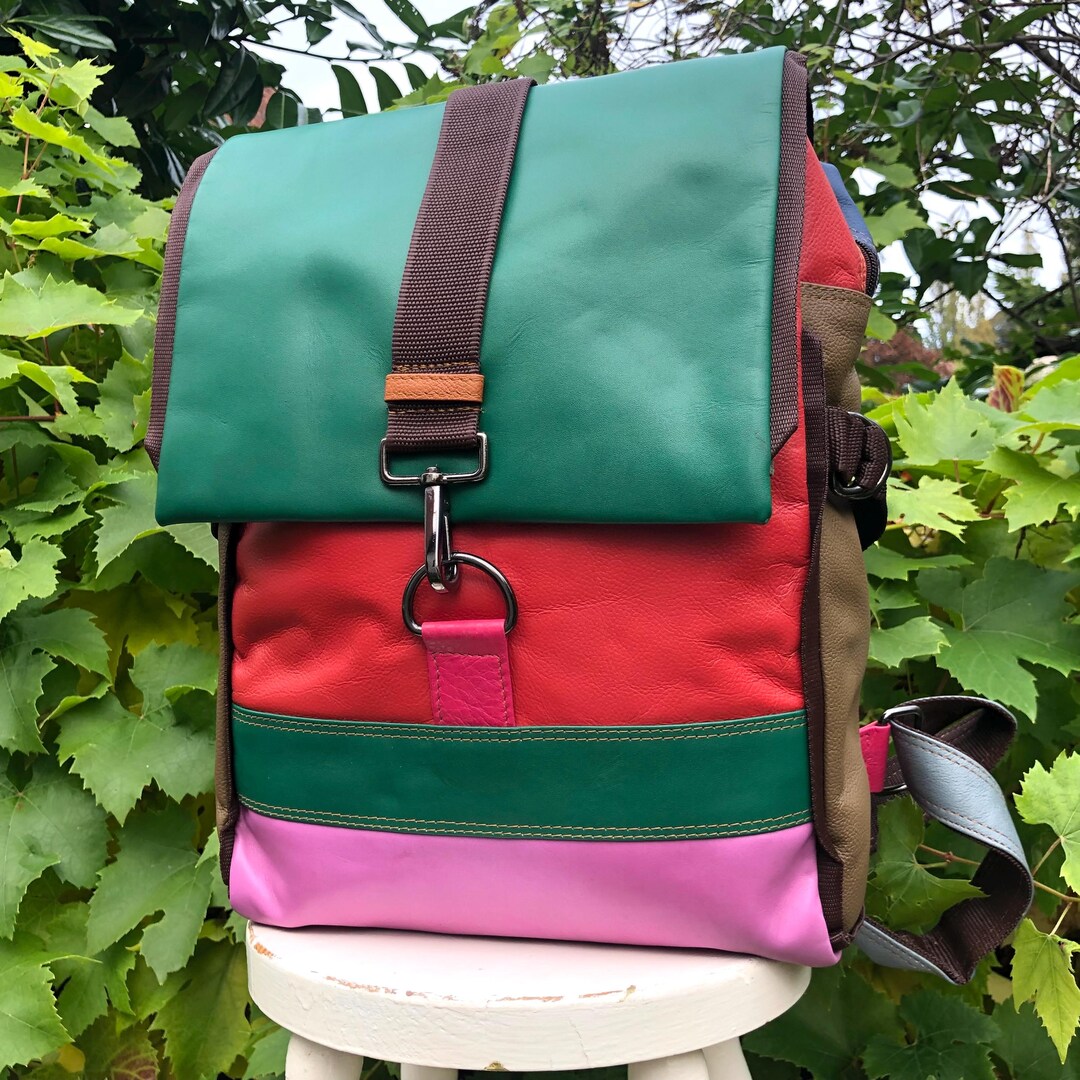 Colourful Leather Backpack, Leather Backpack/baby Change Bag ...