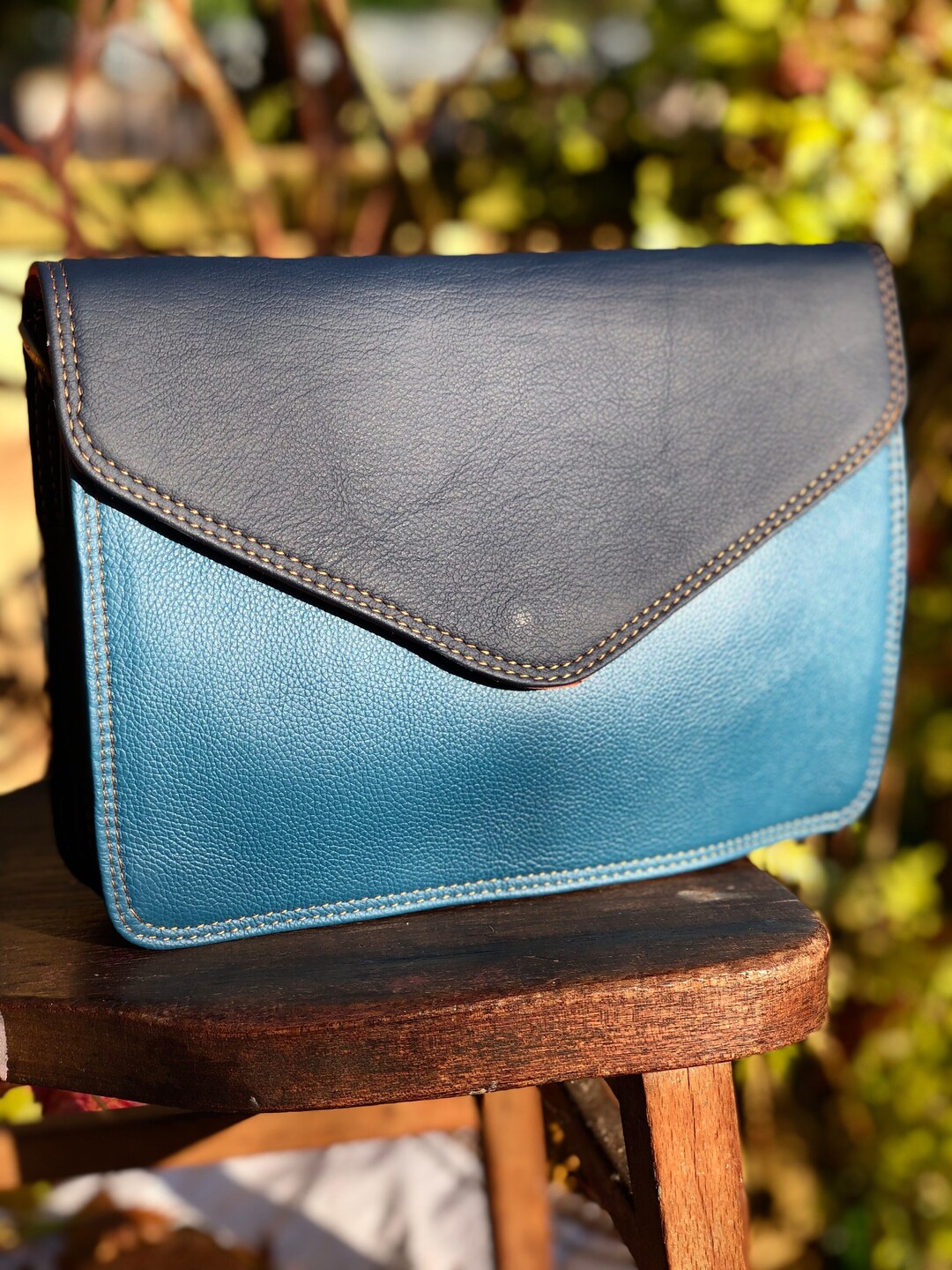 Colourful Leather Bag, Colour Block Purse, Shades of Blue Recycled ...