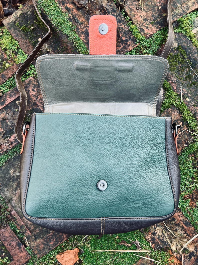 Green Leather/spotty Fur Bag, Top Handle Plus Shoulder Strap, Recycled ...