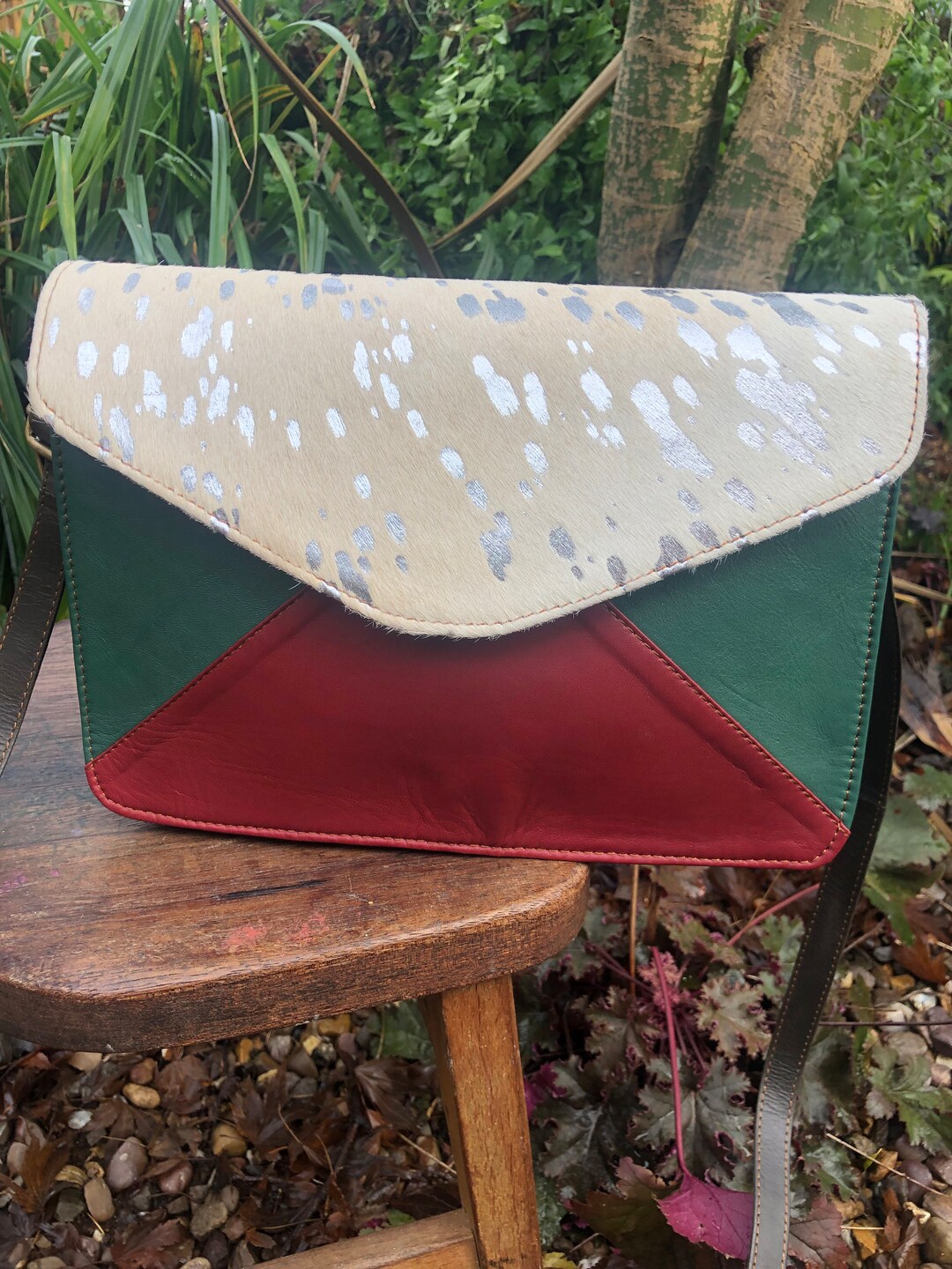 Unique Colourful Leather Bag & Sparkly Silver Fur, Recycled Leather ...