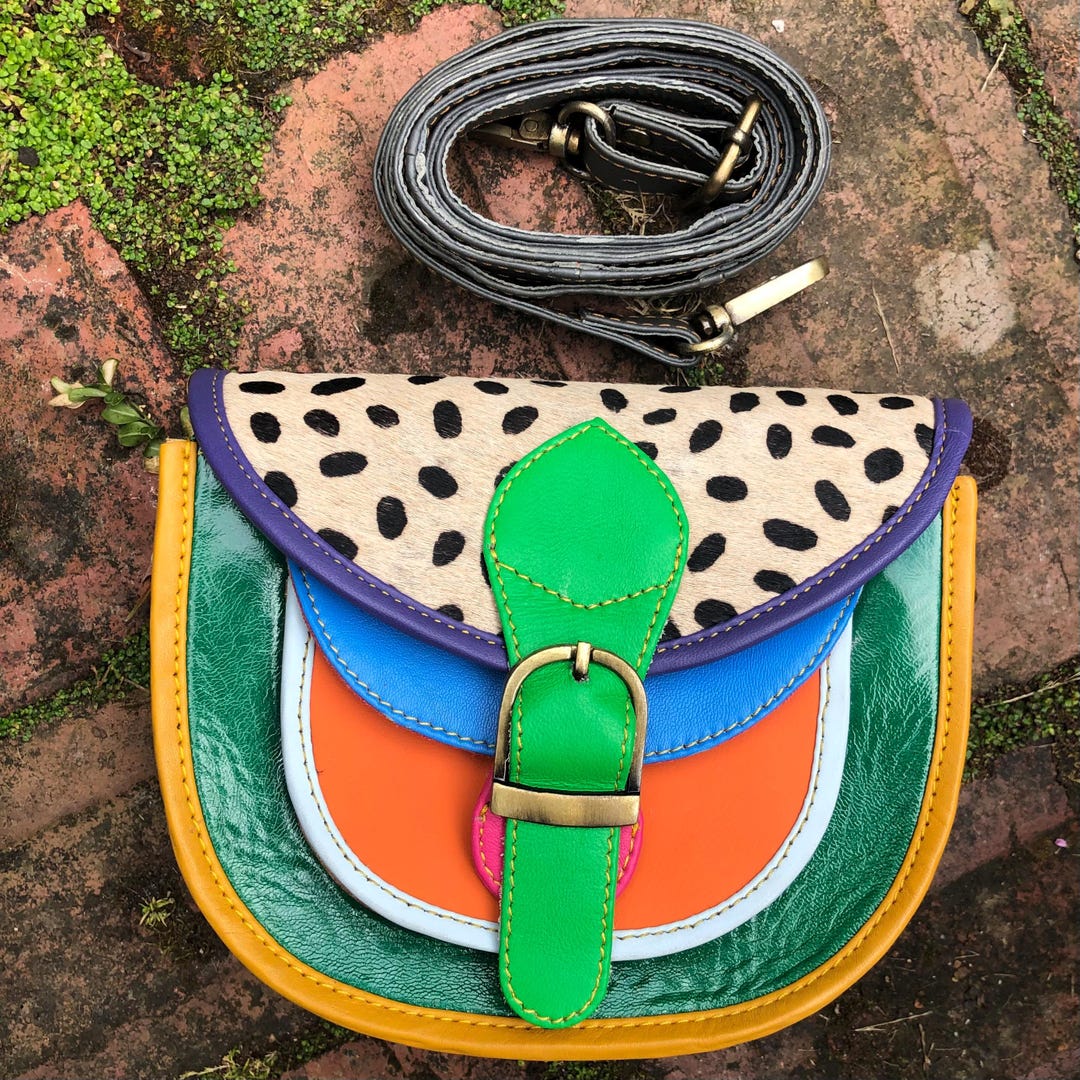 Colourful Recycled Leather Bag, Fairtrade Upcycled Saddle Bag ...