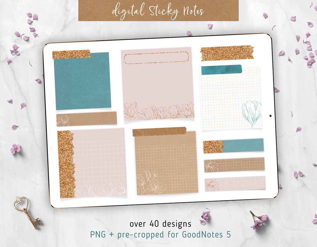 Digital Sticky Notes Glam Style Emerald and Pink Glitter Floral Sticky ...