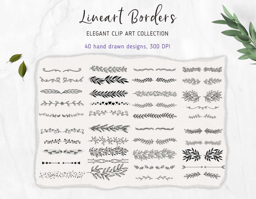 40 Hand Drawn Borders Clip Art Collection, Lineart Design Elements ...