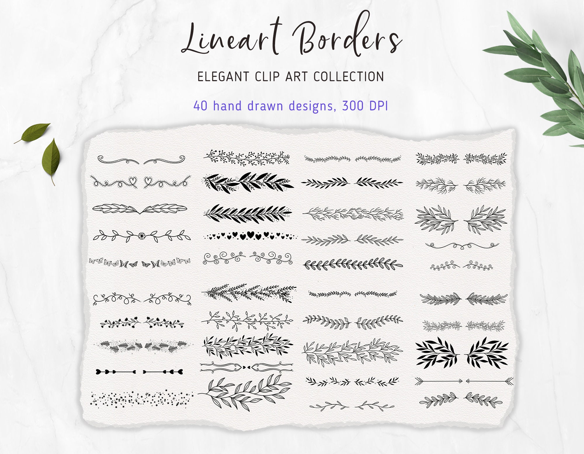 40 hand drawn borders Clip art Collection Lineart Design | Etsy