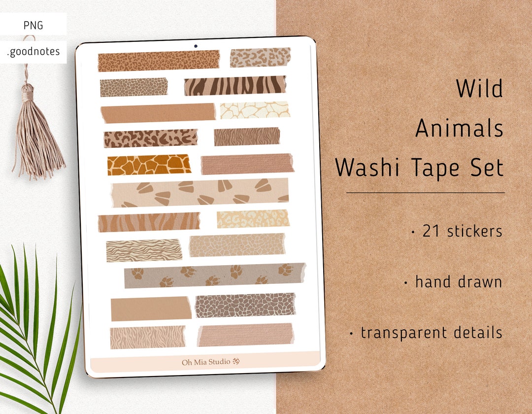Wild Animals Digital Washi Tape Set. Kraft Paper and Animal Pattern ...