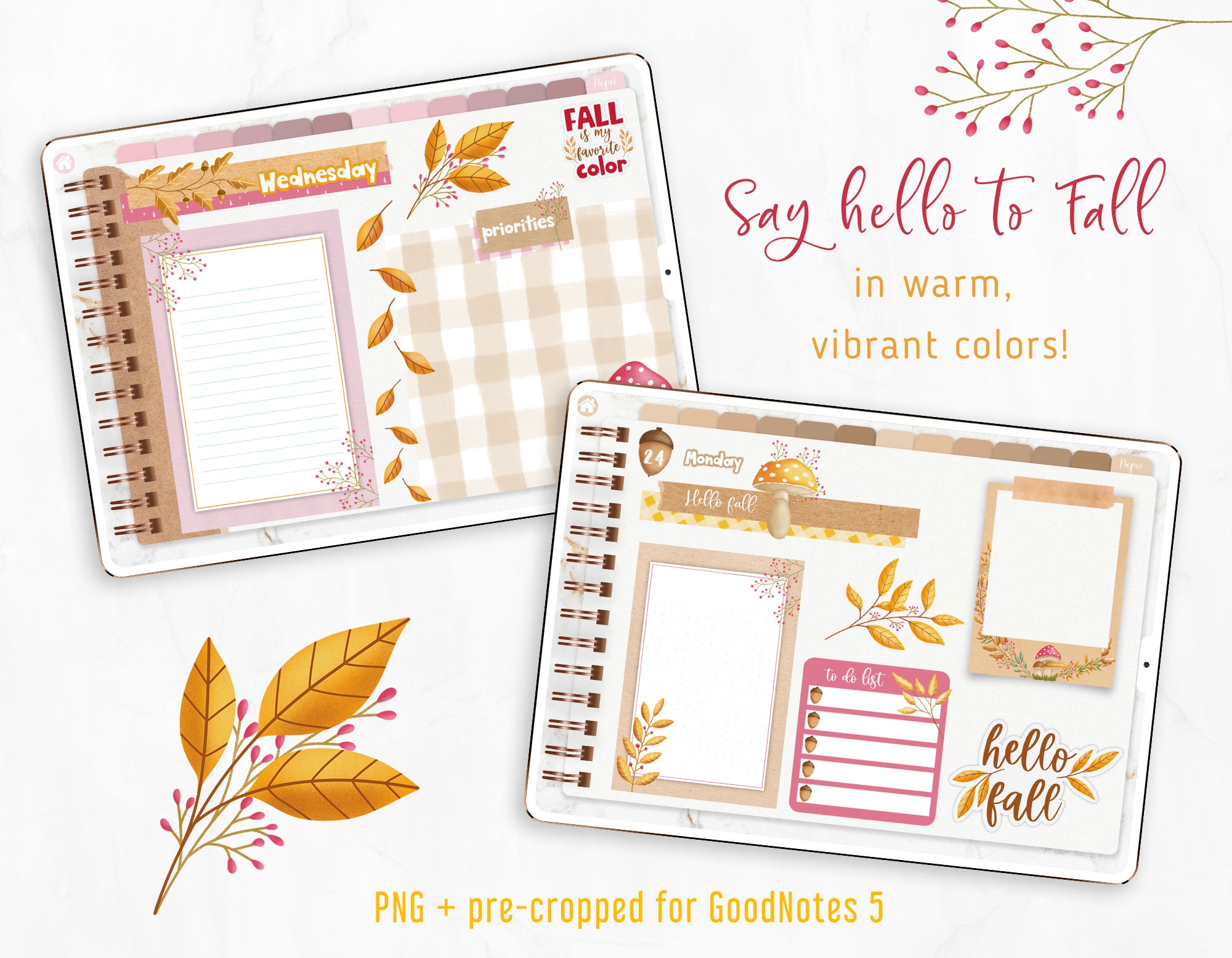 Digital Stickers Fall Vibes Goodnotes 5 PNG Stickers. 195 - Etsy