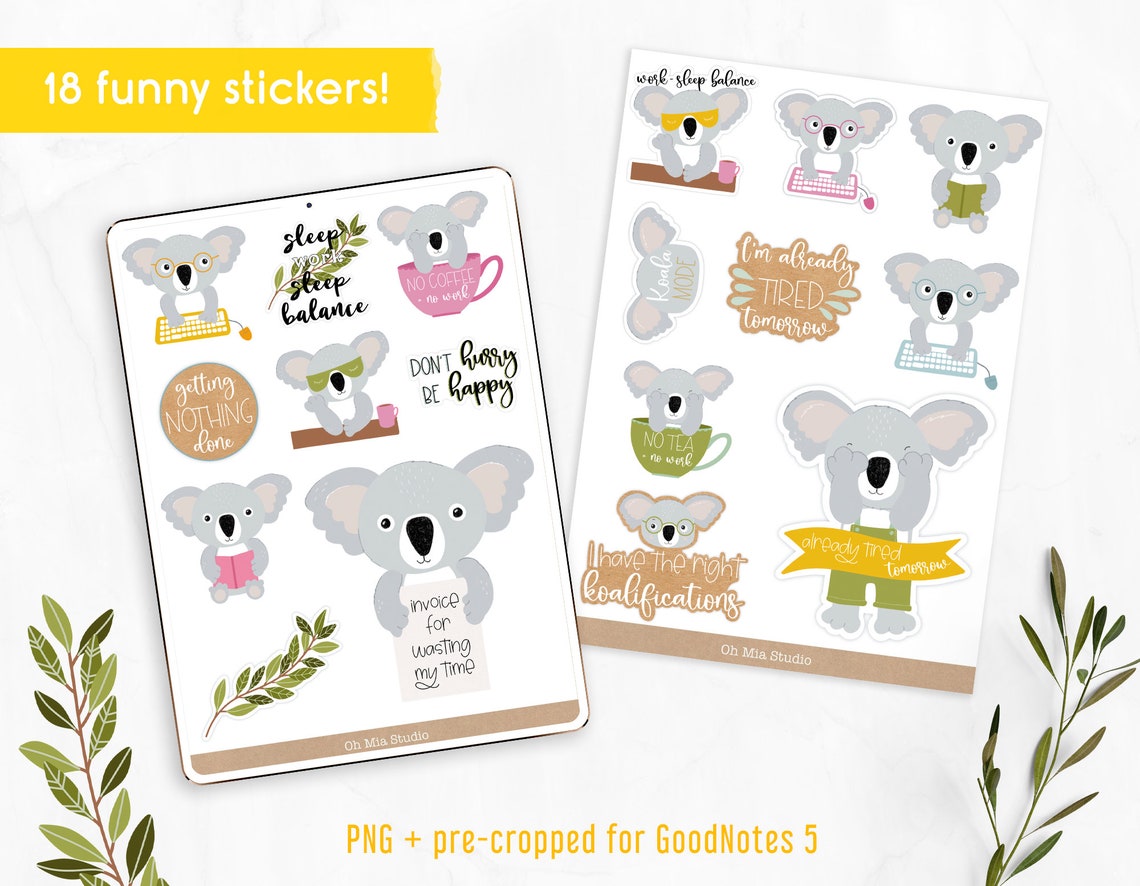 Digital Stickers Koala at Work Goodnote 5 Sticker Set - Etsy