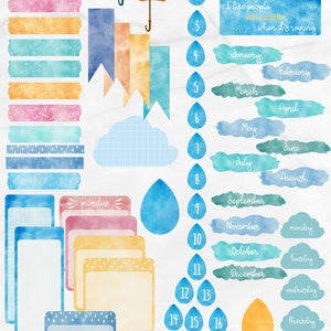 Rainy Day Watercolor Digital Stickers Clip Art PNG - Etsy