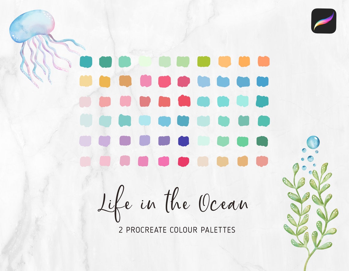 PROCREATE Life in the Ocean Palette Fancy Colour Swatches | Etsy