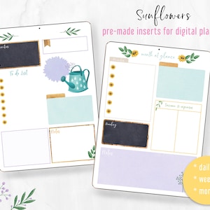 Digital Planner Pre-made Insert Stickers, Sunflowers Edition. Daily ...